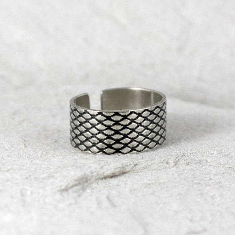 Fish Scale Simple Unisex Silver Ring Adjustable Sterling - Etsy