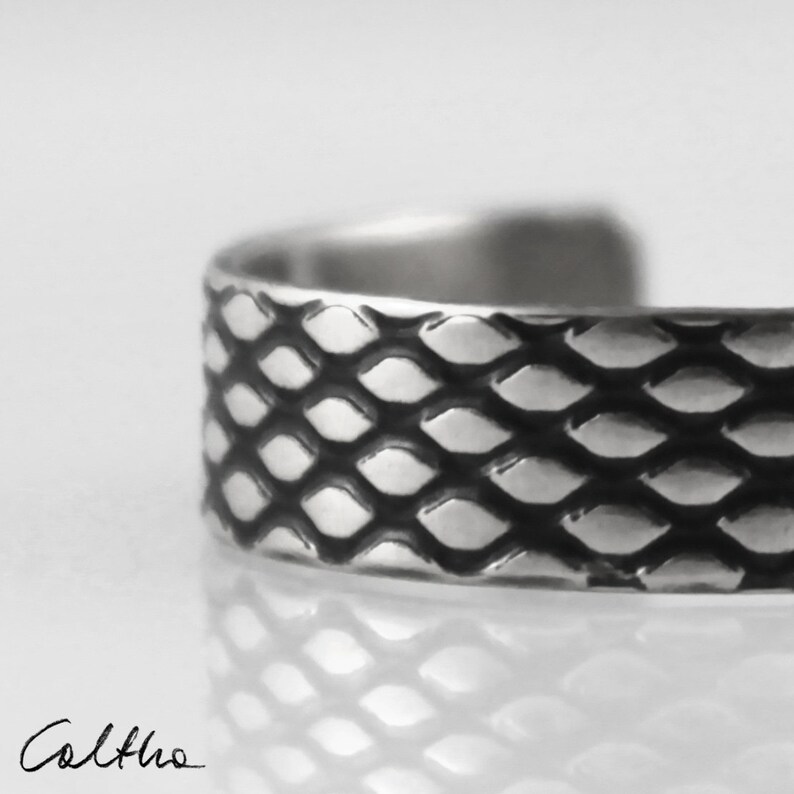 Fish Scale Simple Unisex Silver Ring Adjustable Sterling - Etsy