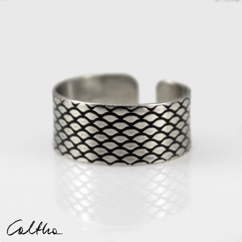 Fish Scale Simple Unisex Silver Ring Adjustable Sterling - Etsy
