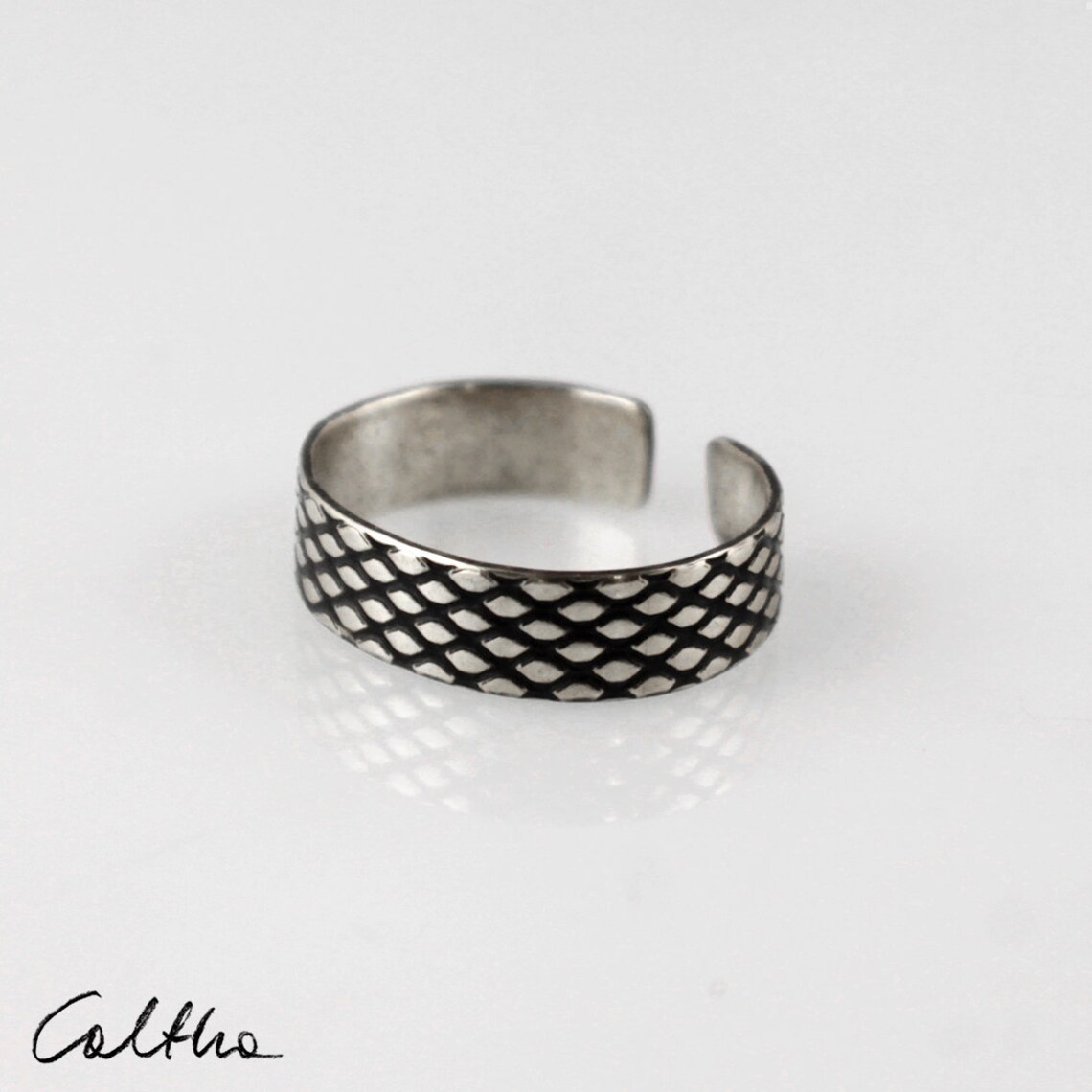 Fish Scale Simple Unisex Silver Ring Adjustable Sterling - Etsy