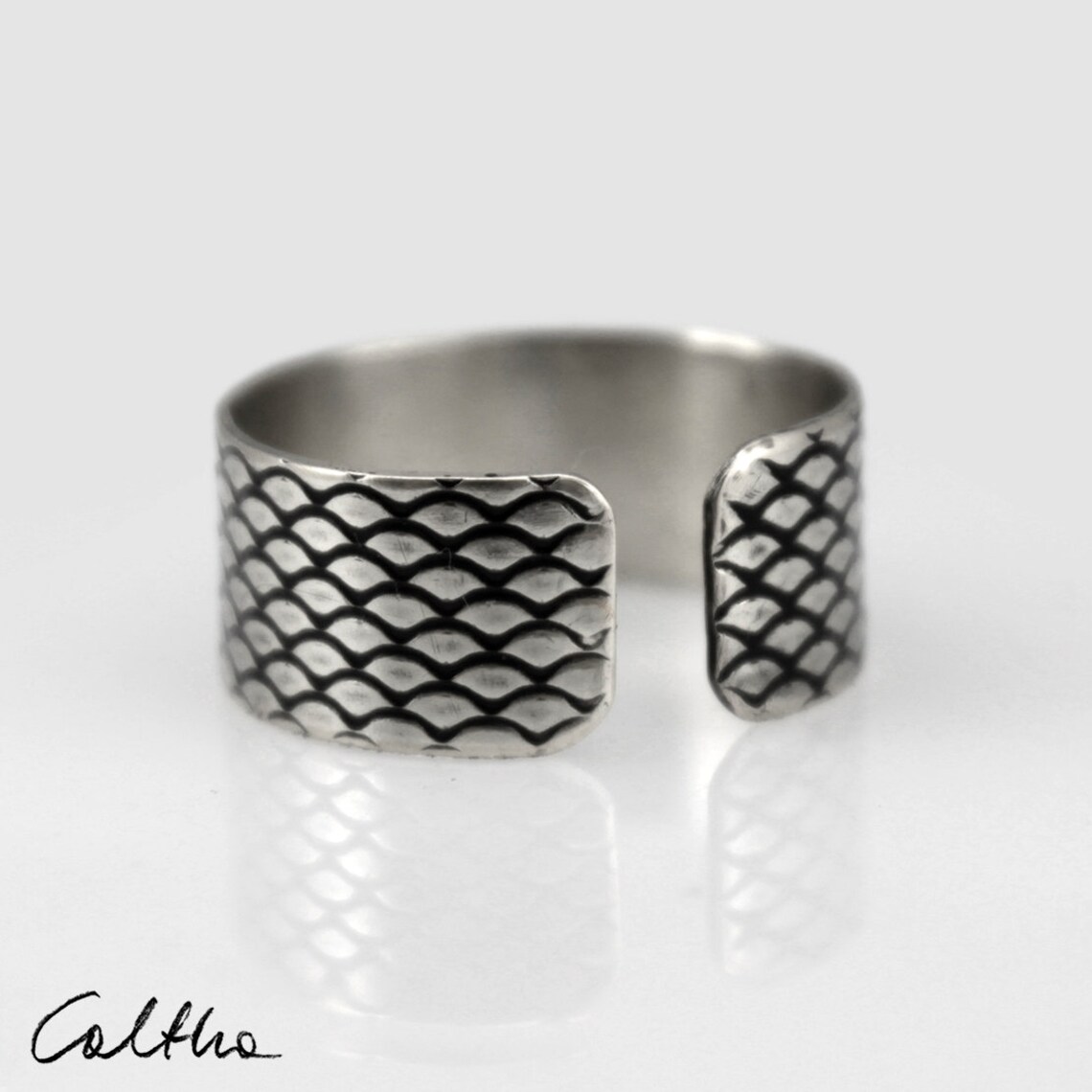 Fish Scale Simple Unisex Silver Ring Adjustable Sterling - Etsy