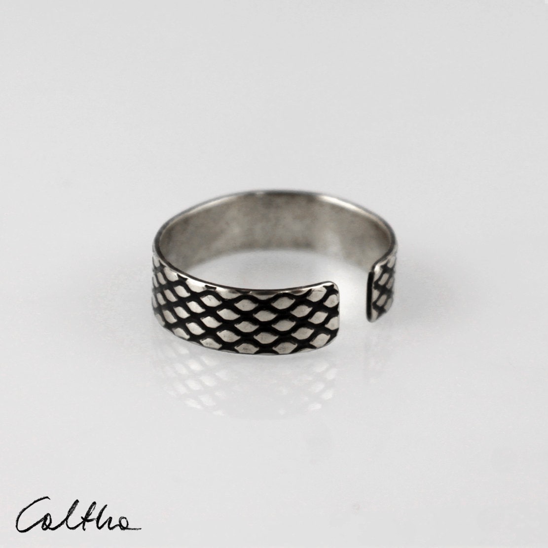 Fish Scale Simple Unisex Silver Ring Adjustable Sterling - Etsy