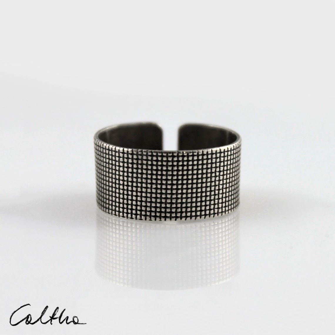 Canvas Simple Unisex Silver Ring, Adjustable Sterling Silver Ring for ...