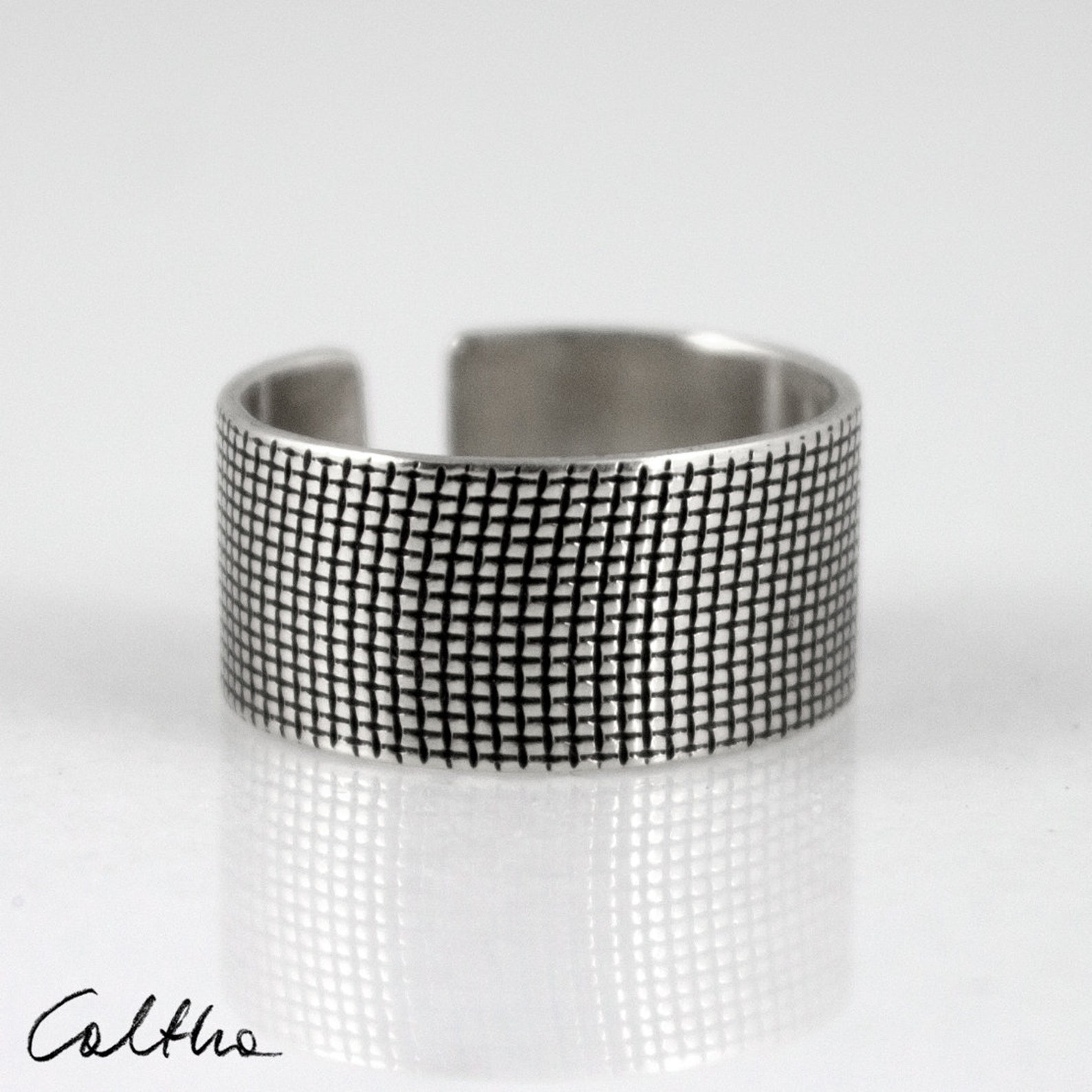 Canvas Simple Unisex Silver Ring, Adjustable Sterling Silver Ring for ...