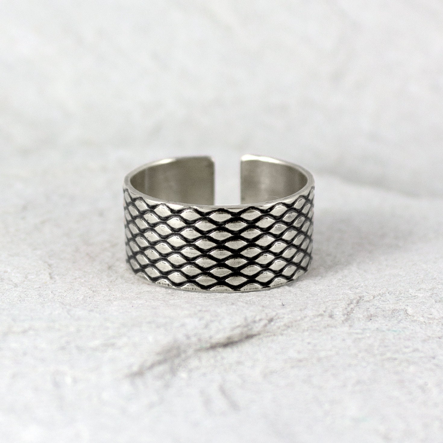 Fish Scale Simple Unisex Silver Ring Adjustable Sterling - Etsy