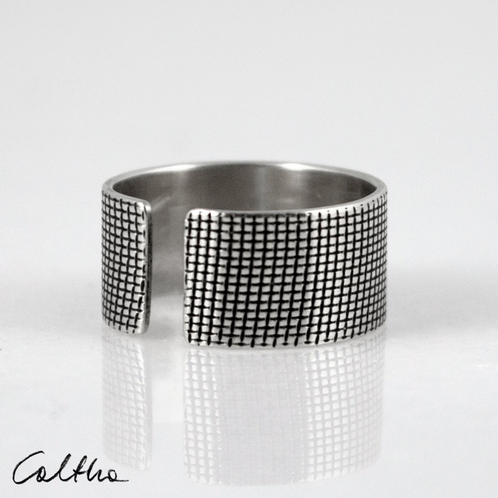 Canvas Simple Unisex Silver Ring, Adjustable Sterling Silver Ring for ...