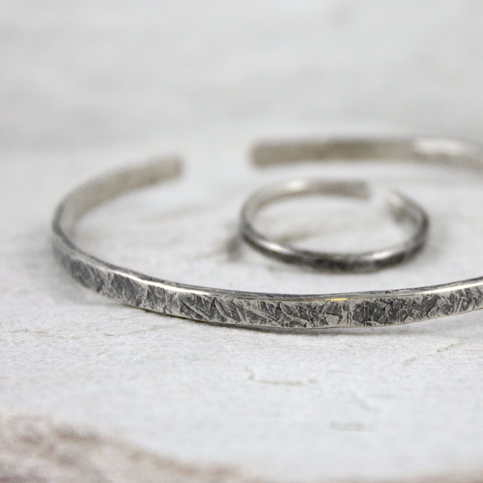 Irregular Silver Bracelet and Ring, Simple Silver Jewelry Set ...