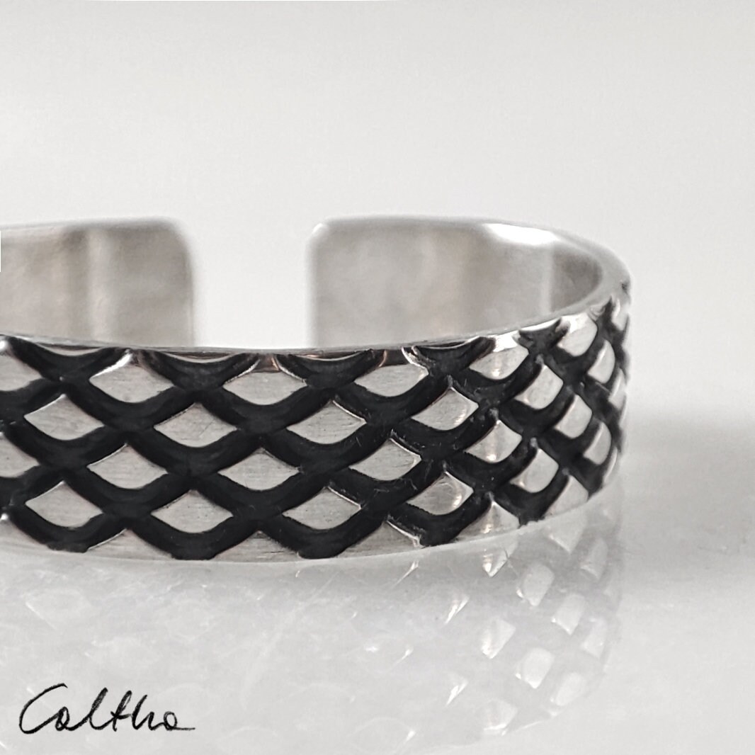 Fish Scale Simple Unisex Silver Ring Adjustable Sterling - Etsy