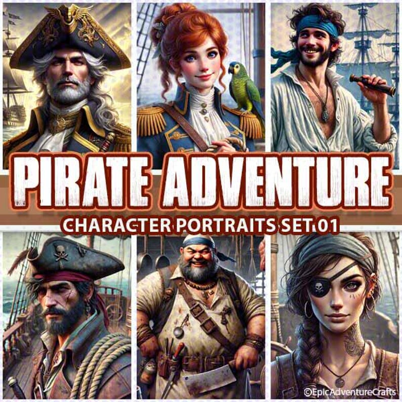Pirate Adventure Character Portraits PNG Set for Imaginative Play ...