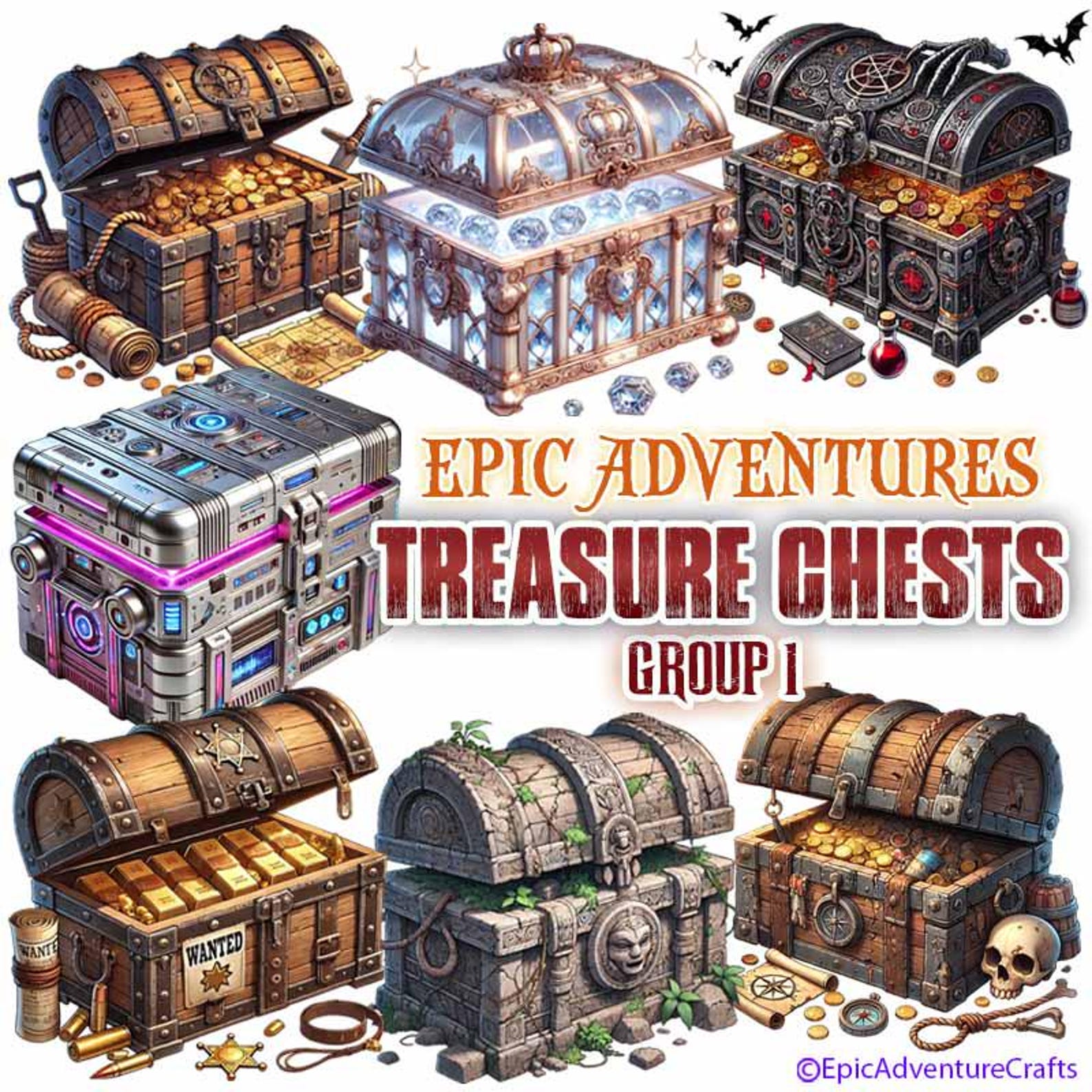 Epic Adventure Treasure Chests PNG Set for Imaginative Play | Perfect ...