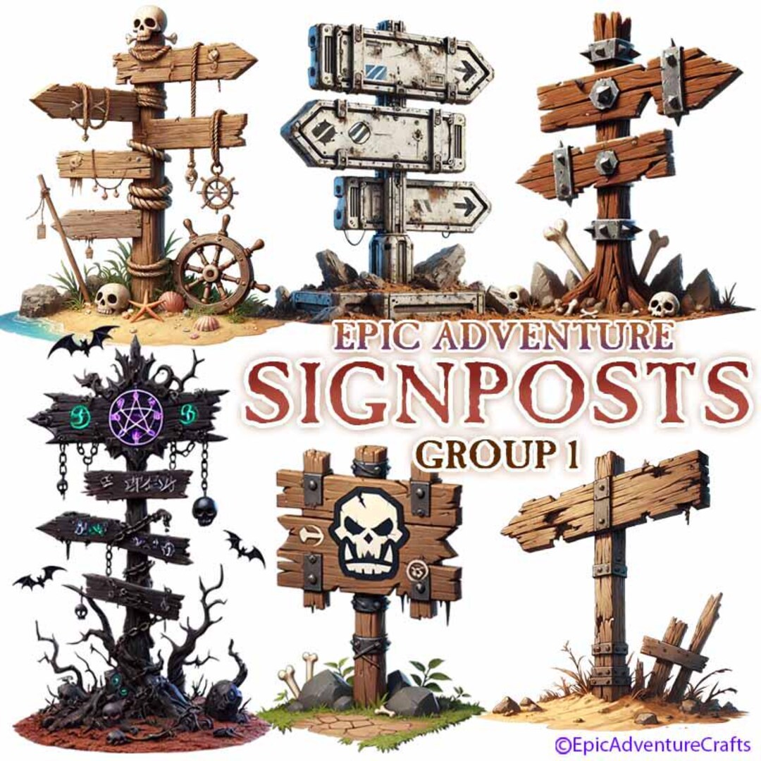 Epic Adventure Fantasy Signposts PNG Set for Imaginative Play | Perfect ...