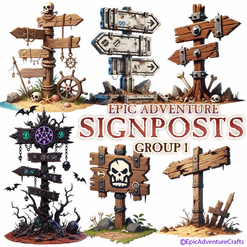 Epic Adventure Fantasy Signposts PNG Set for Imaginative Play | Perfect ...