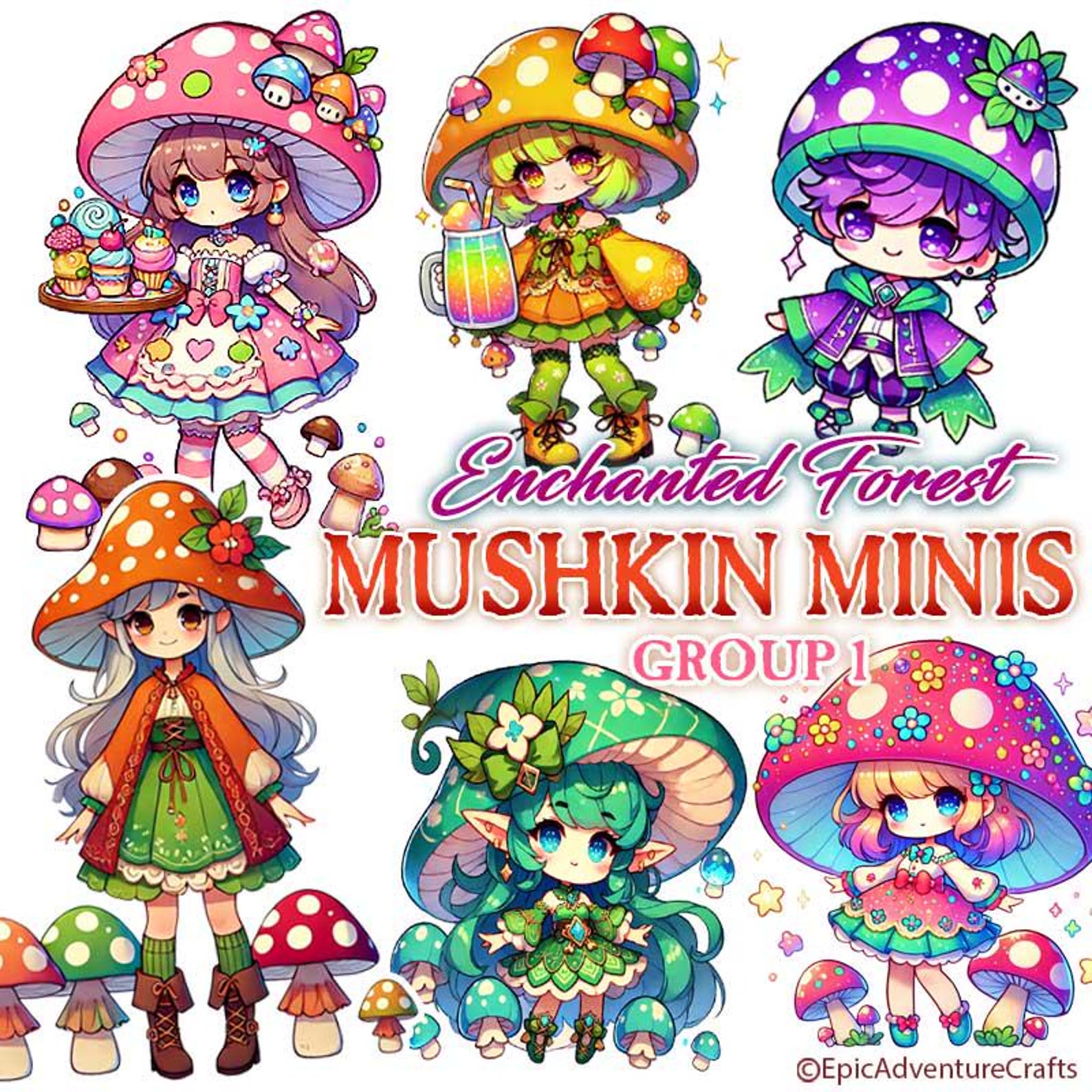 Enchanted Forest Fantasy Characters PNG Set | Mushkin Minis for ...