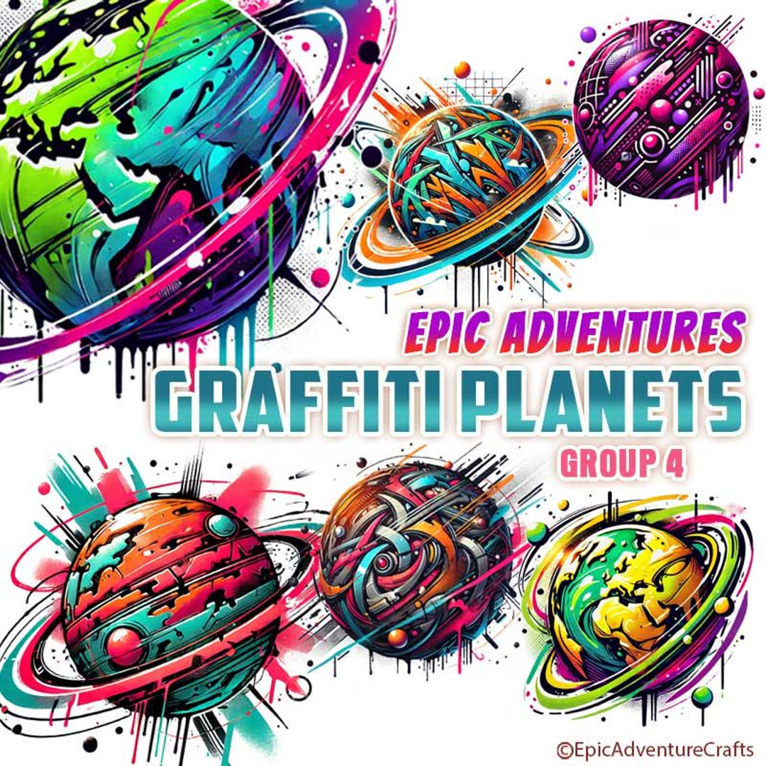 Epic Adventure Graffiti Planets Storytelling PNG Set for Imaginative ...
