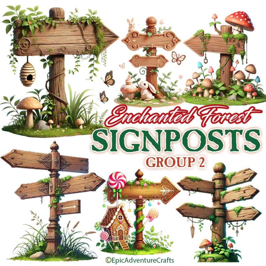 Enchanted Forest Fantasy Signposts PNG Set for Imaginative Play ...