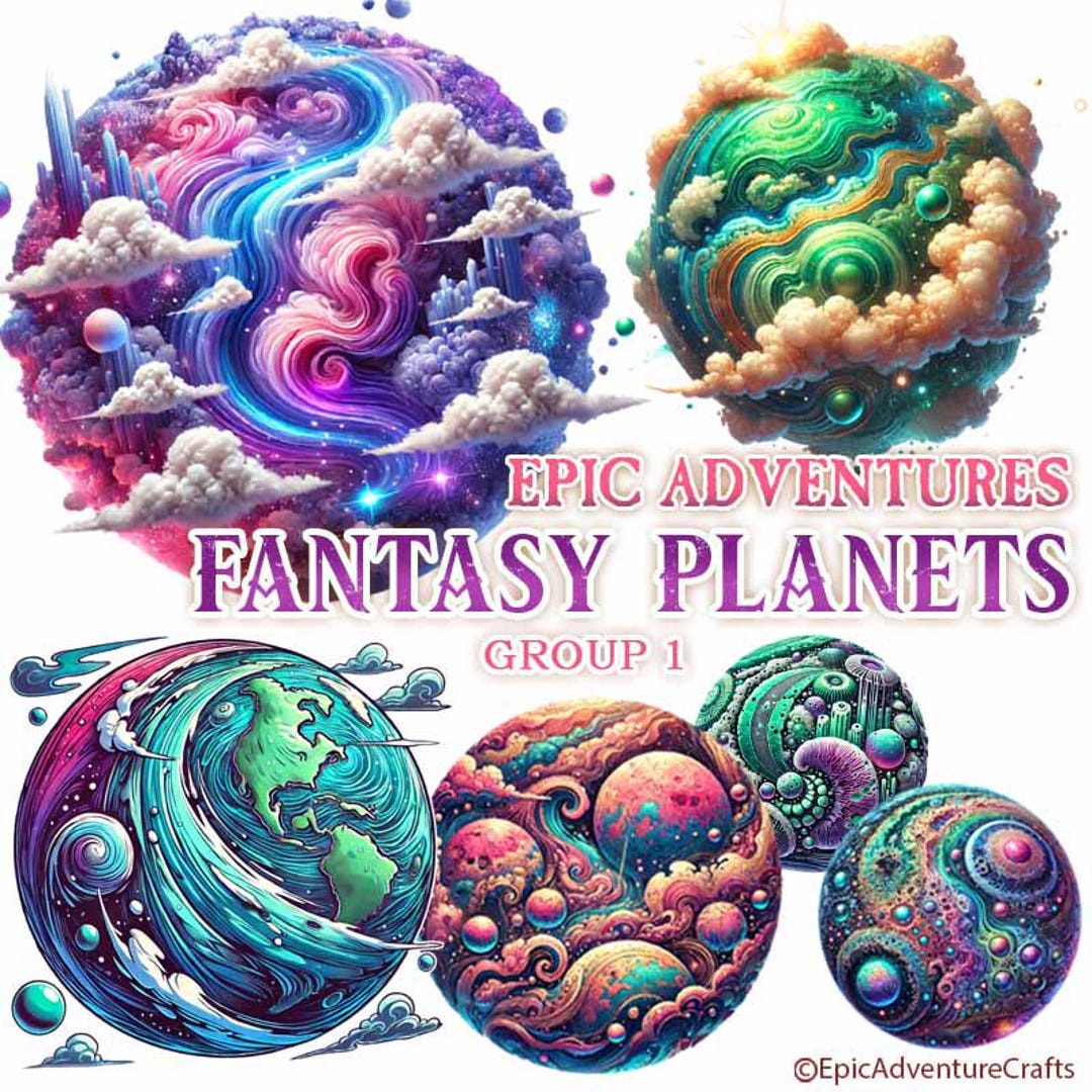 Epic Adventure Fantasy Planets Storytelling PNG Set for Imaginative ...