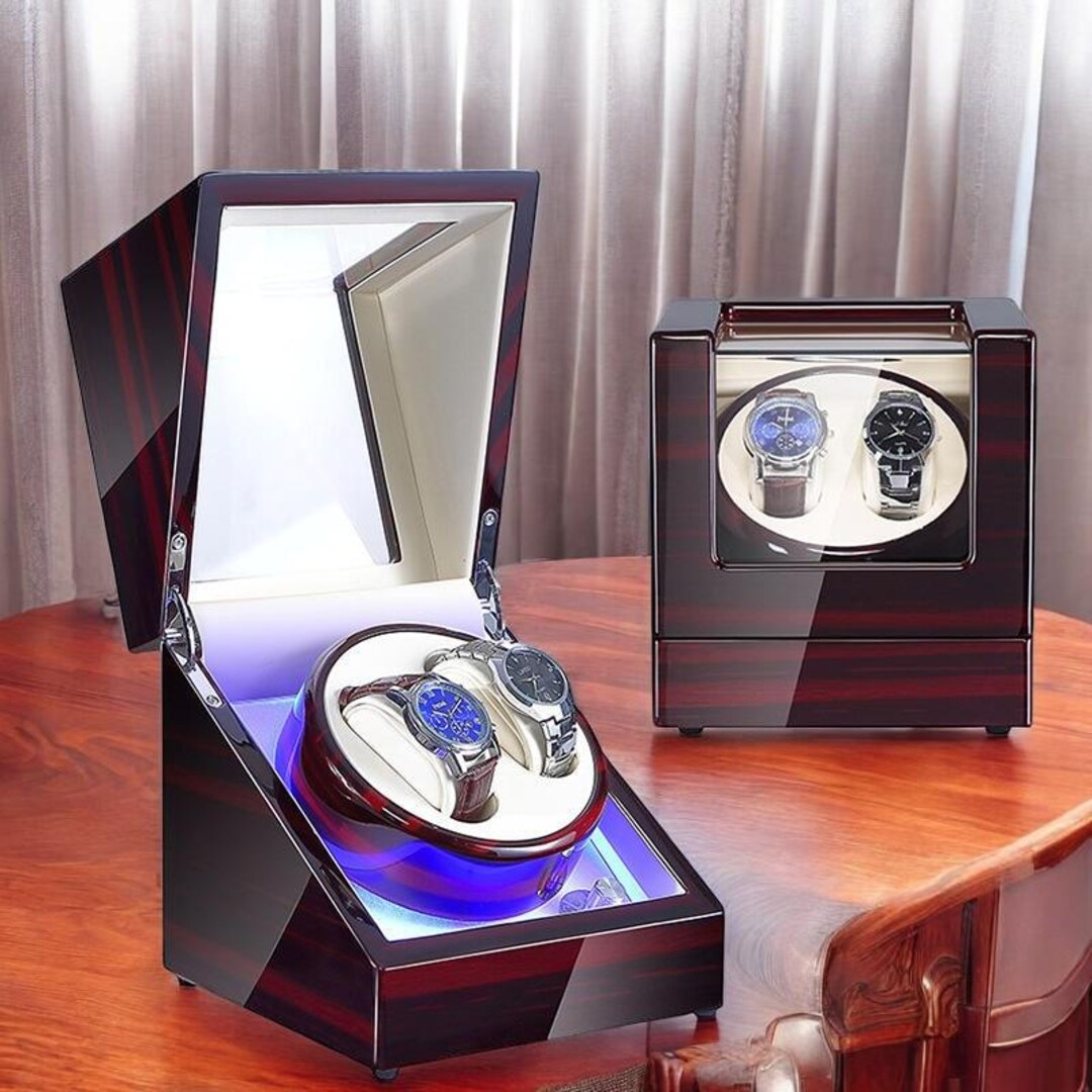 Solid Wooden 2+0 Blue Led Light Watch Winder Box for Automatic Watches ...