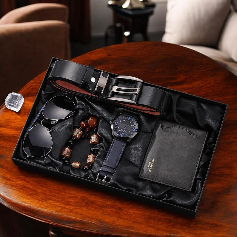 Men's Gift Set: Quartz Watch, Leather Wallet, Belt, Bracelet ...