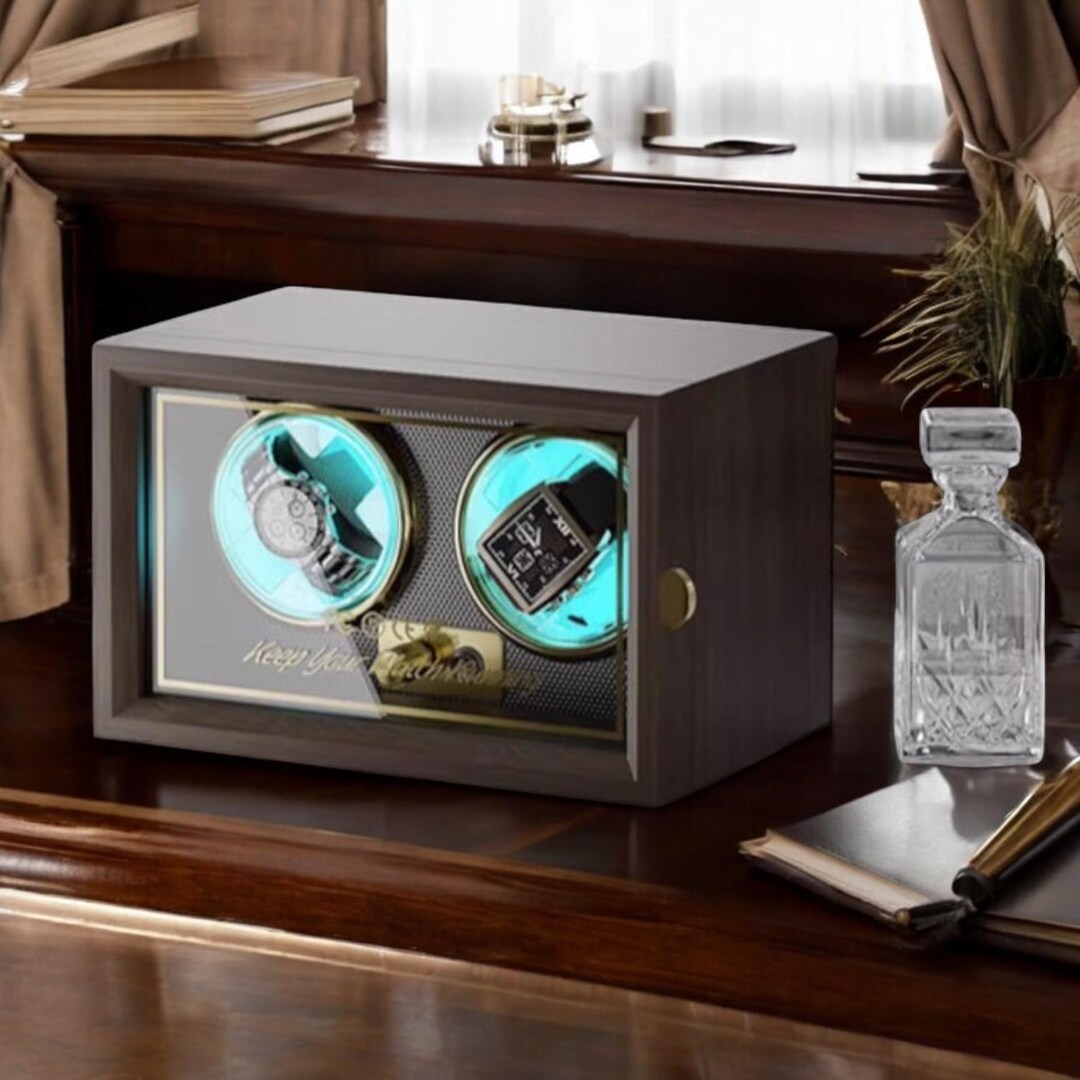 Battery-powered Solid Wood Dual Watch Winder With Ambient Lighting ...