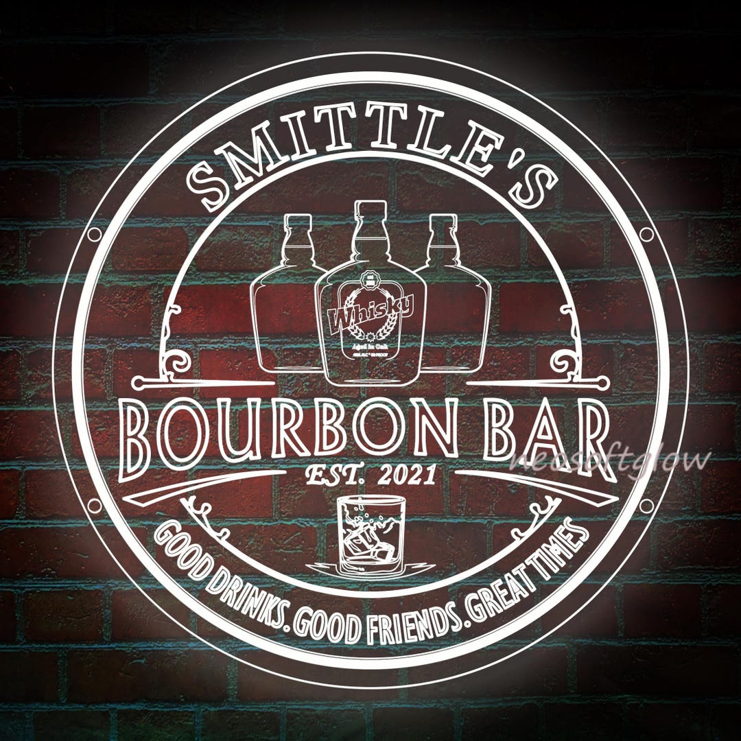 Custom Bourbon Bar Neon Sign - Personalized Whiskey Wall Art - LED Bar ...