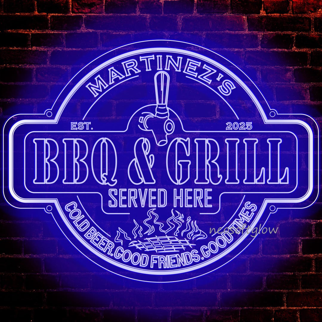 Custom BBQ Neon Sign - Personalized Grill LED Light for Man Cave, Home ...