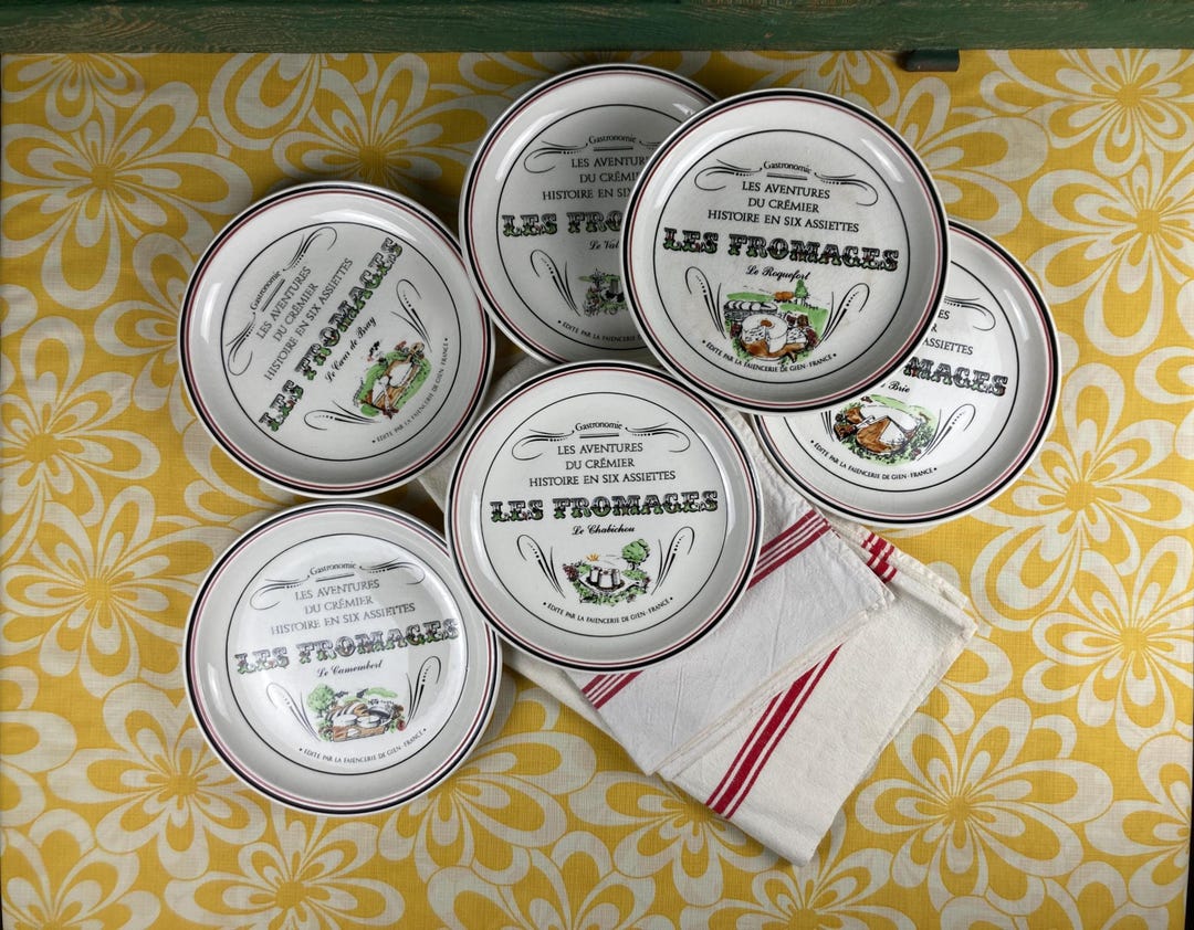 Vintage French Cheese Plates – “le Crémier” by Gien | Hand-painted ...