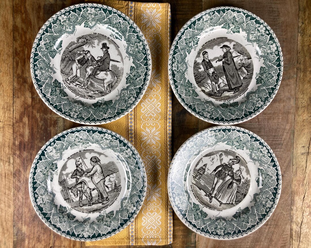 Antique French Talking Plates “les Notables De Cornebourg” – Set of 4 ...
