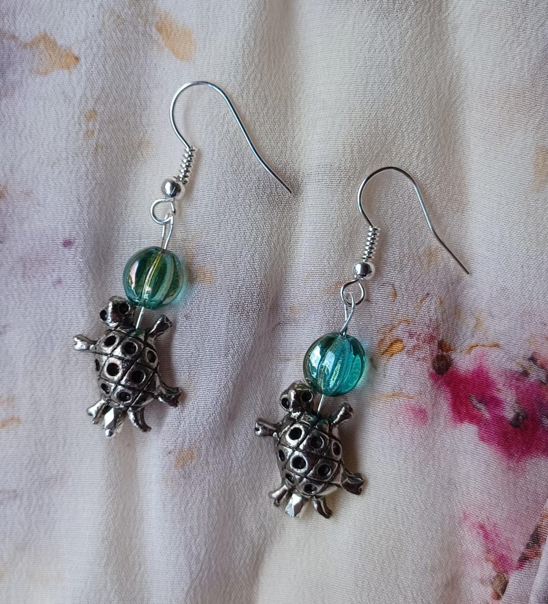Turtle Holding Turquoise Orb Earrings, Hypoallergenic Sea Turtle ...