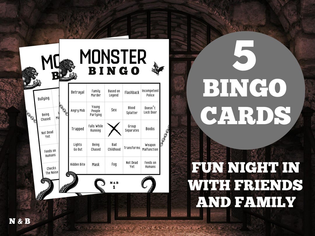 Monster Horror Movie Bingo Cards | Printable Boards for Family Night ...