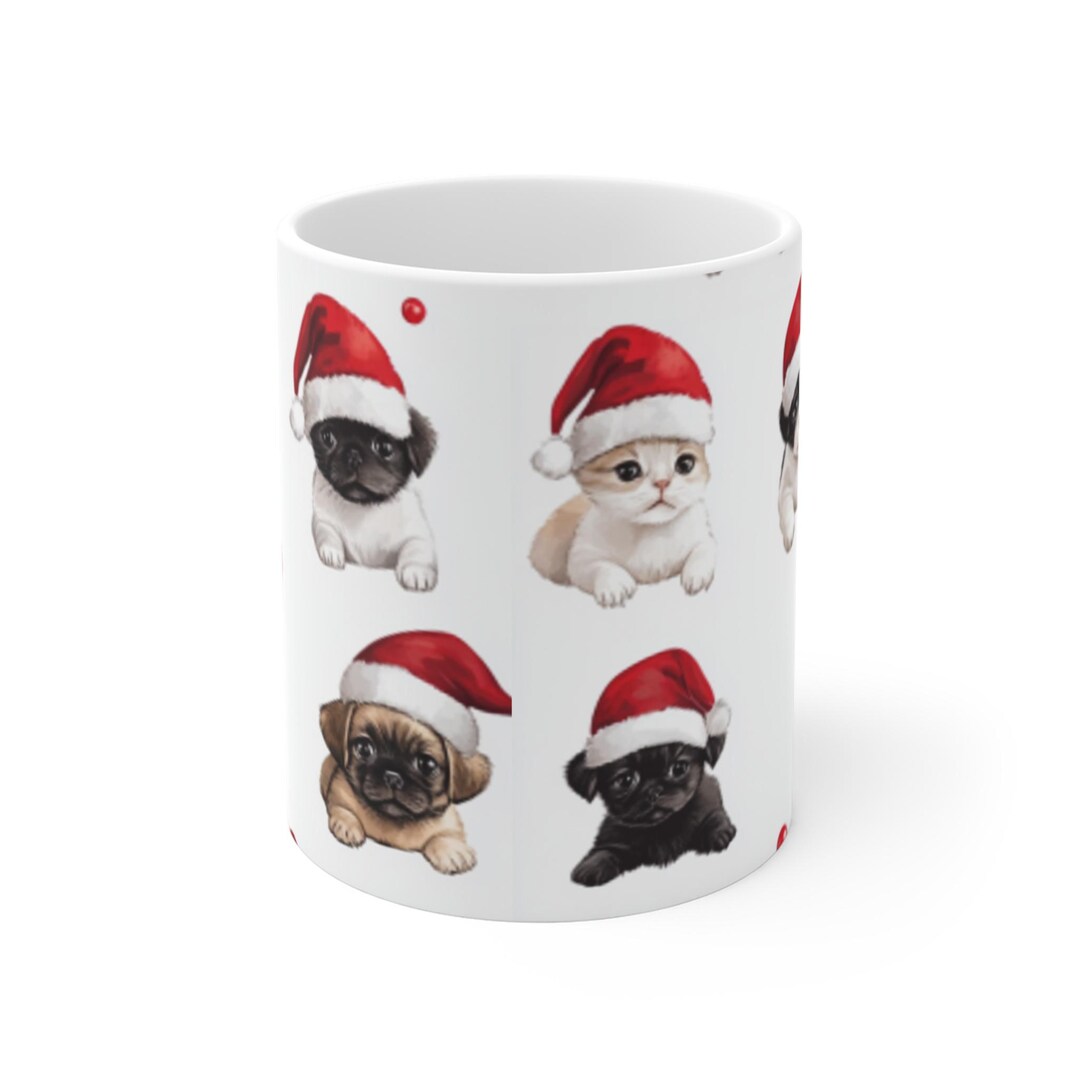 Christmas Pets Mug Cute Cat and Dog Holiday Coffee Cup Pet Lover Gift ...