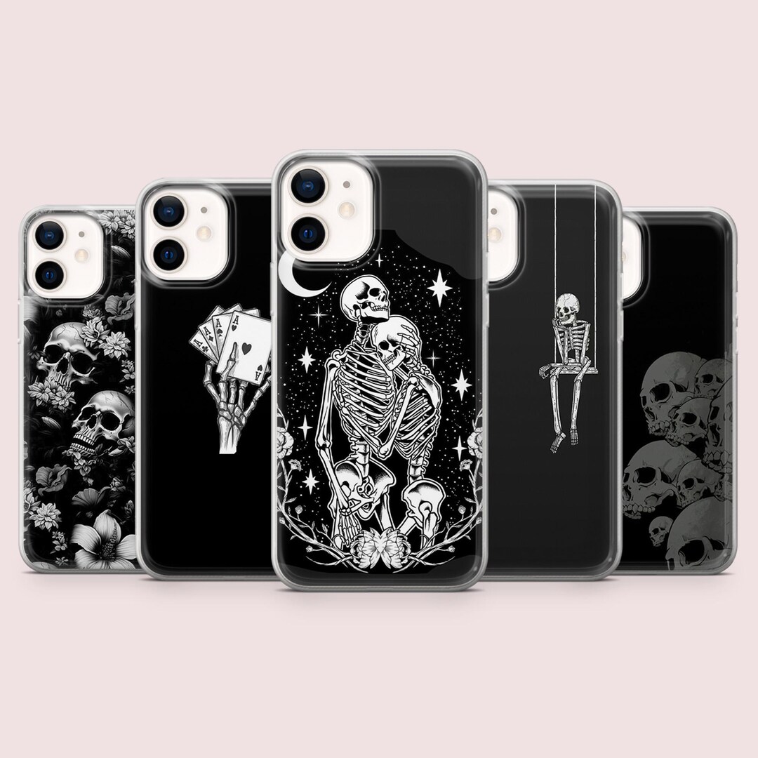 Skeleton Phone Case Black Gothic Skull Scary Cover for iPhone 16, 15 ...
