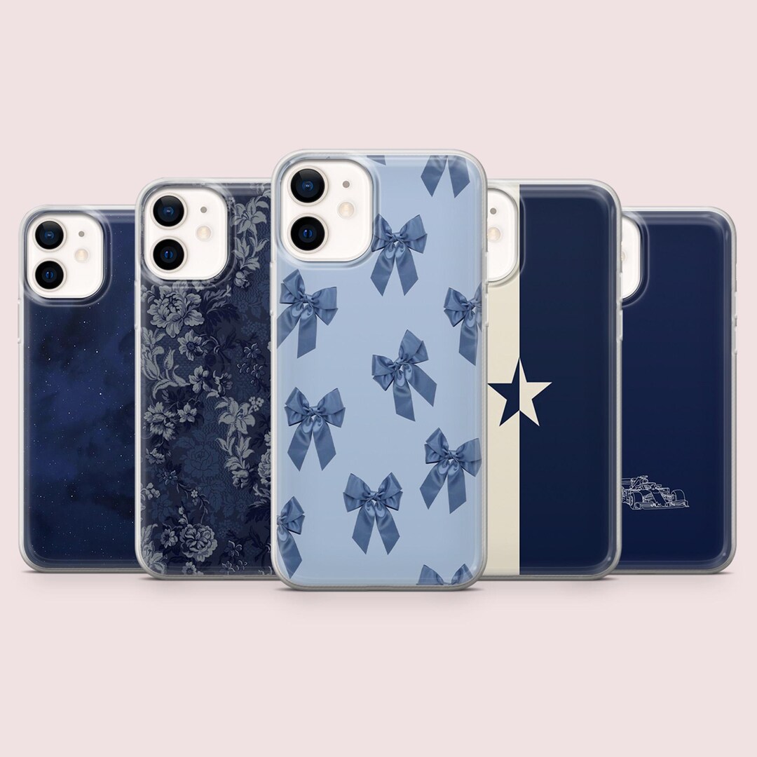 Navy Blue Phone Case Blue Bow Aesthetic Cover for iPhone 16, 15, 14, 13 ...