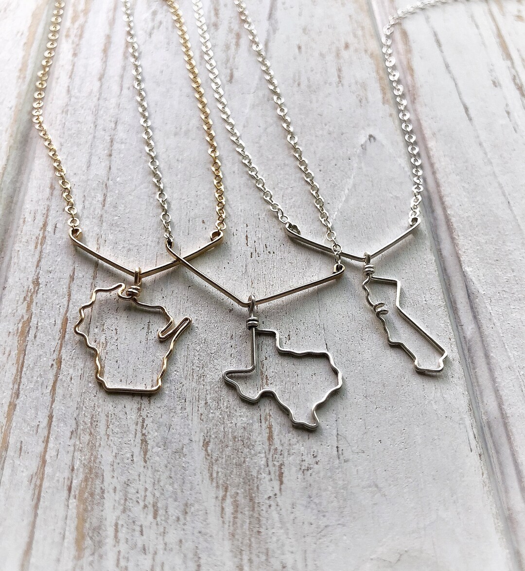 State Necklace Gift for Her - V Shape Bar + State Necklace in Silver or ...