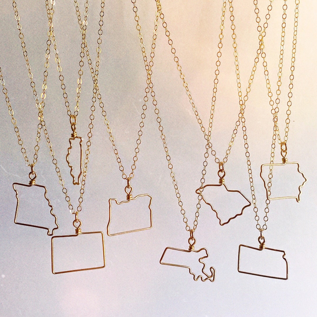 State Necklace in Sterling Silver or 14k Gold Filled - ALL States ...