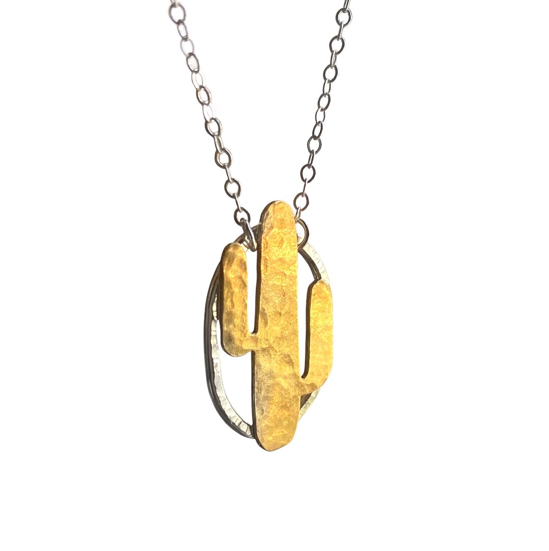 Saguaro Cactus Necklace - Cactus Necklace in Brass and Sterling Silver ...