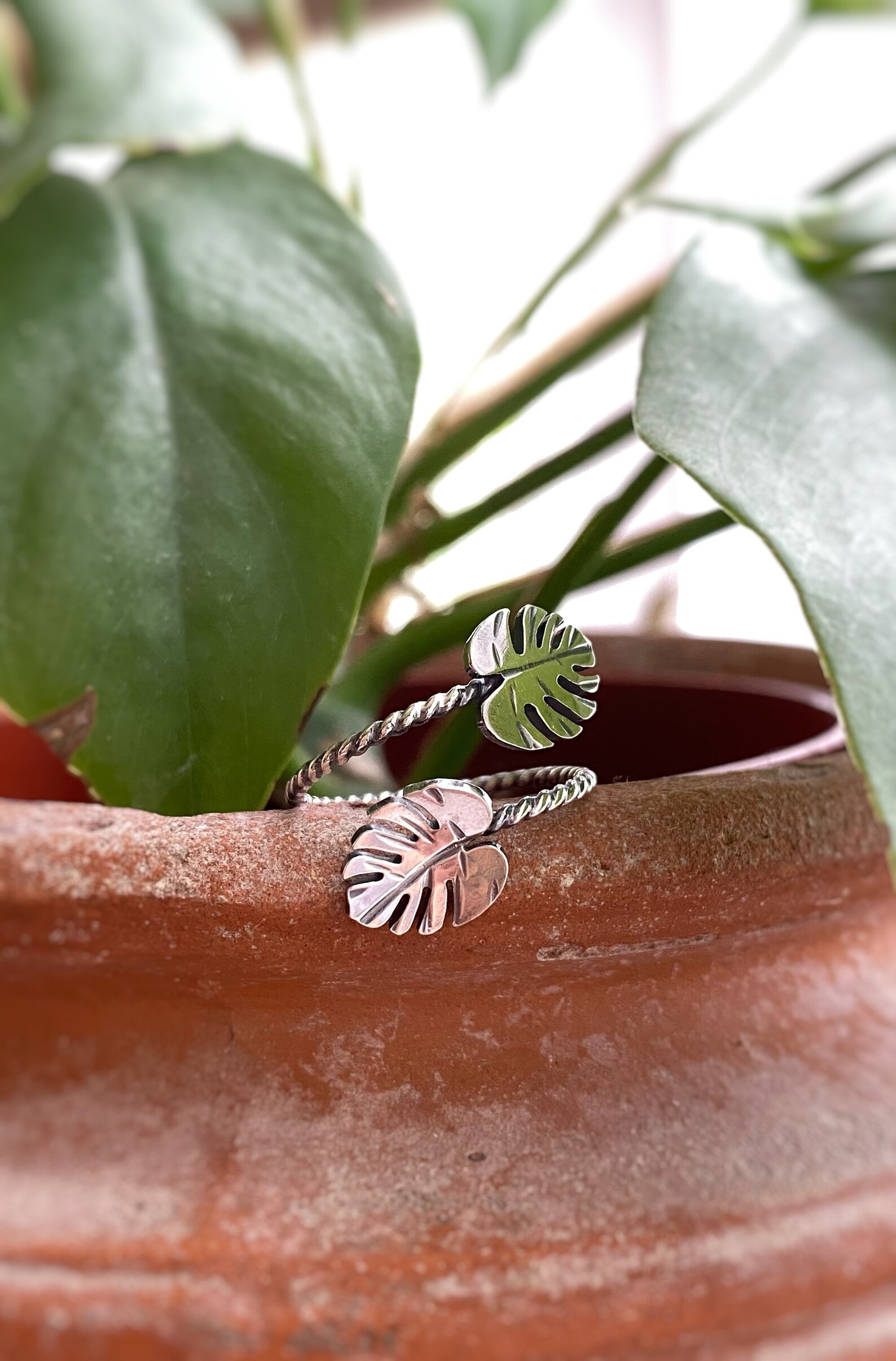 Monstera Leaf Ring Monstera Bypass Ring Silver Monstera - Etsy