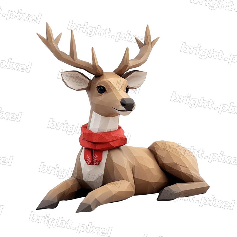 Christmas Reindeer Clipart Low Poly Reindeer Clipart Bundle PNG 3D ...