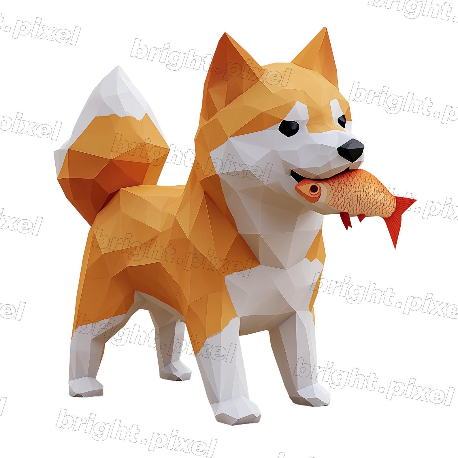 Shiba Dog Clipart Low Poly Dog Clipart Bundle PNG 3D Style Wall Art Paper Craft Digital Download ...