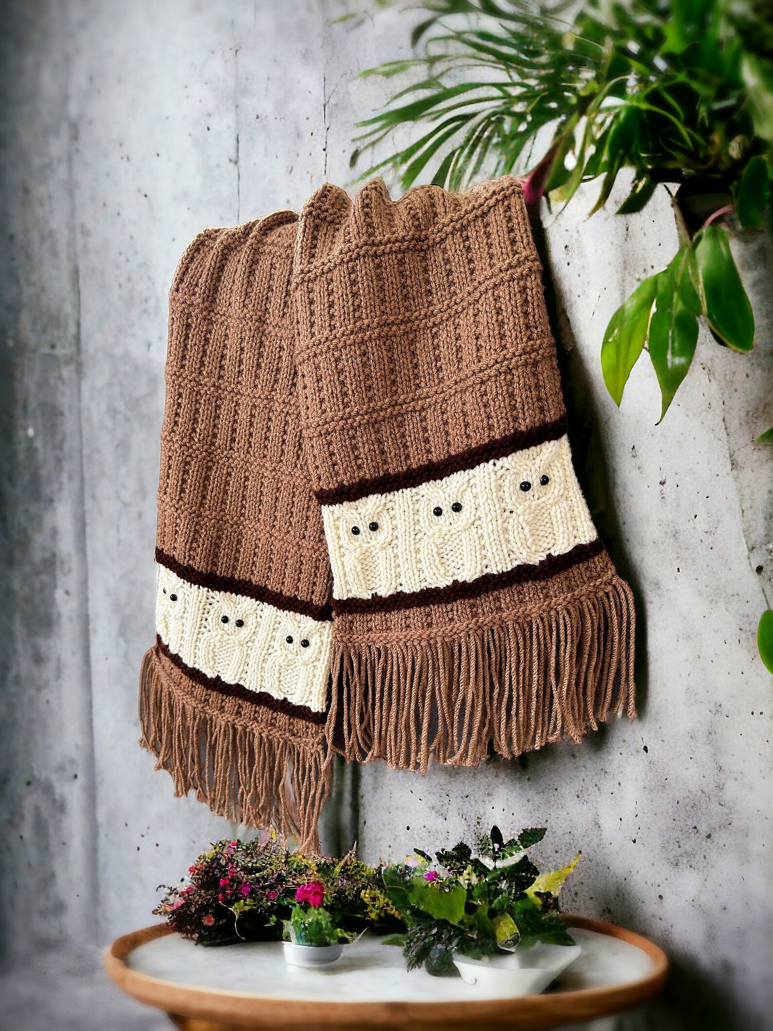 Knitting Pattern - Owl Scarf, Owl Motif, Knit Flat on Straight Needles ...