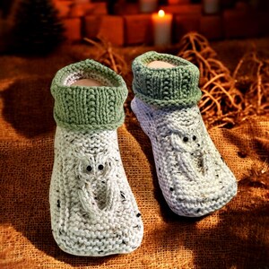Knitting Pattern - Knitted Cable Owl Slippers With a Cuff - Moccasin ...