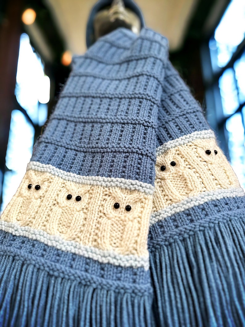 Knitting Pattern - Owl Scarf, Owl Motif, Knit Flat on Straight Needles ...
