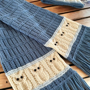 Knitting Pattern - Owl Scarf, Owl Motif, Knit Flat on Straight Needles ...