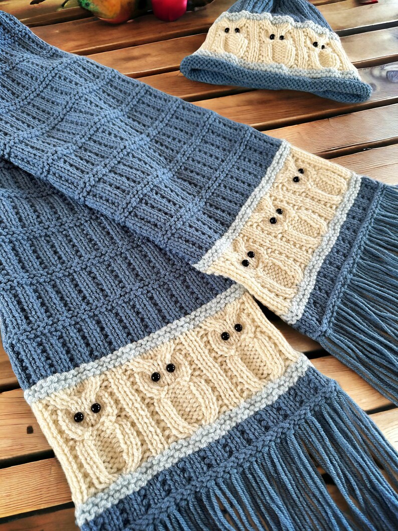 Knitting Pattern - Owl Scarf, Owl Motif, Knit Flat on Straight Needles ...