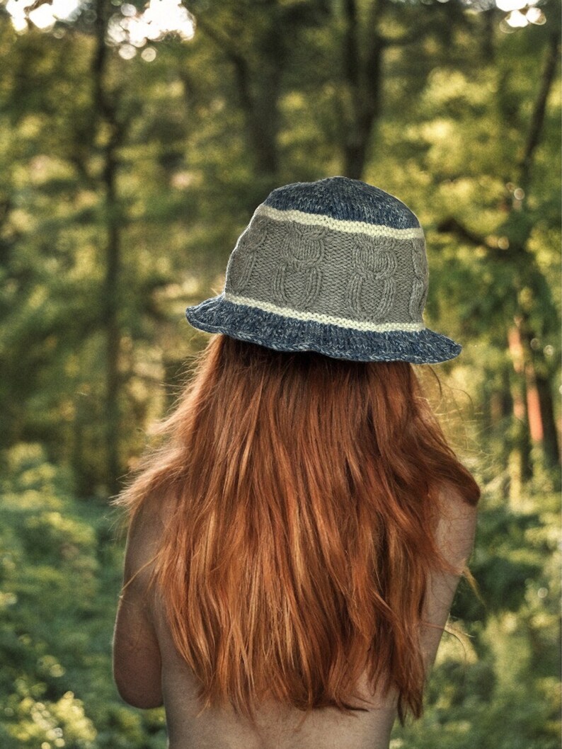 Knitting Pattern - Owl Bucket Hat, Owl Hat, Knit Flat Fishing Hat ...