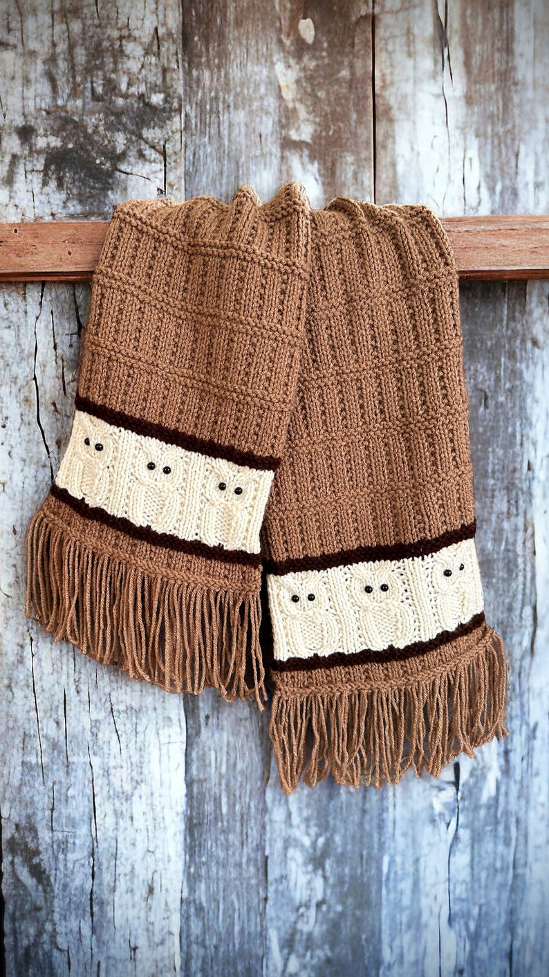 Knitting Pattern - Owl Scarf, Owl Motif, Knit Flat on Straight Needles ...