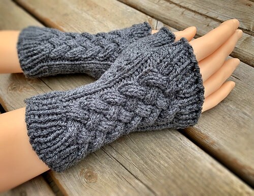 Knitting Pattern Cable Fingerless Gloves or Mitts Instant | Etsy