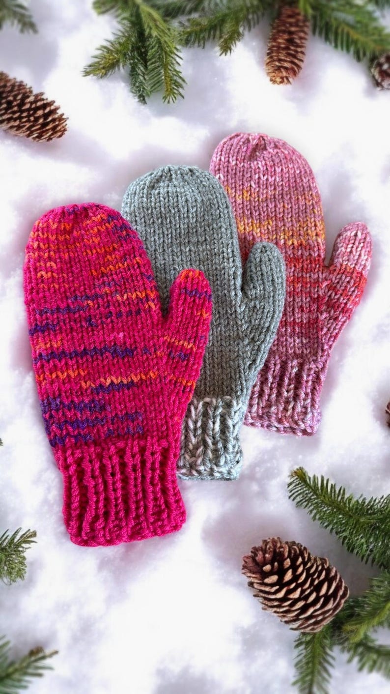 Quick Easy Knit Mittens Pattern, Knit Flat on 2 Needles - Extra Thick ...