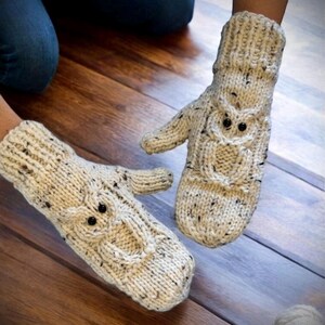 Knitting Pattern - Owl Mittens - Knit Flat on 2 Needles - Quick to Knit ...