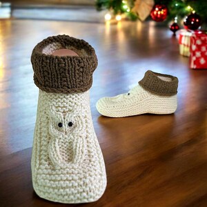 Knitting Pattern - Knitted Cable Owl Slippers With a Cuff - Moccasin ...