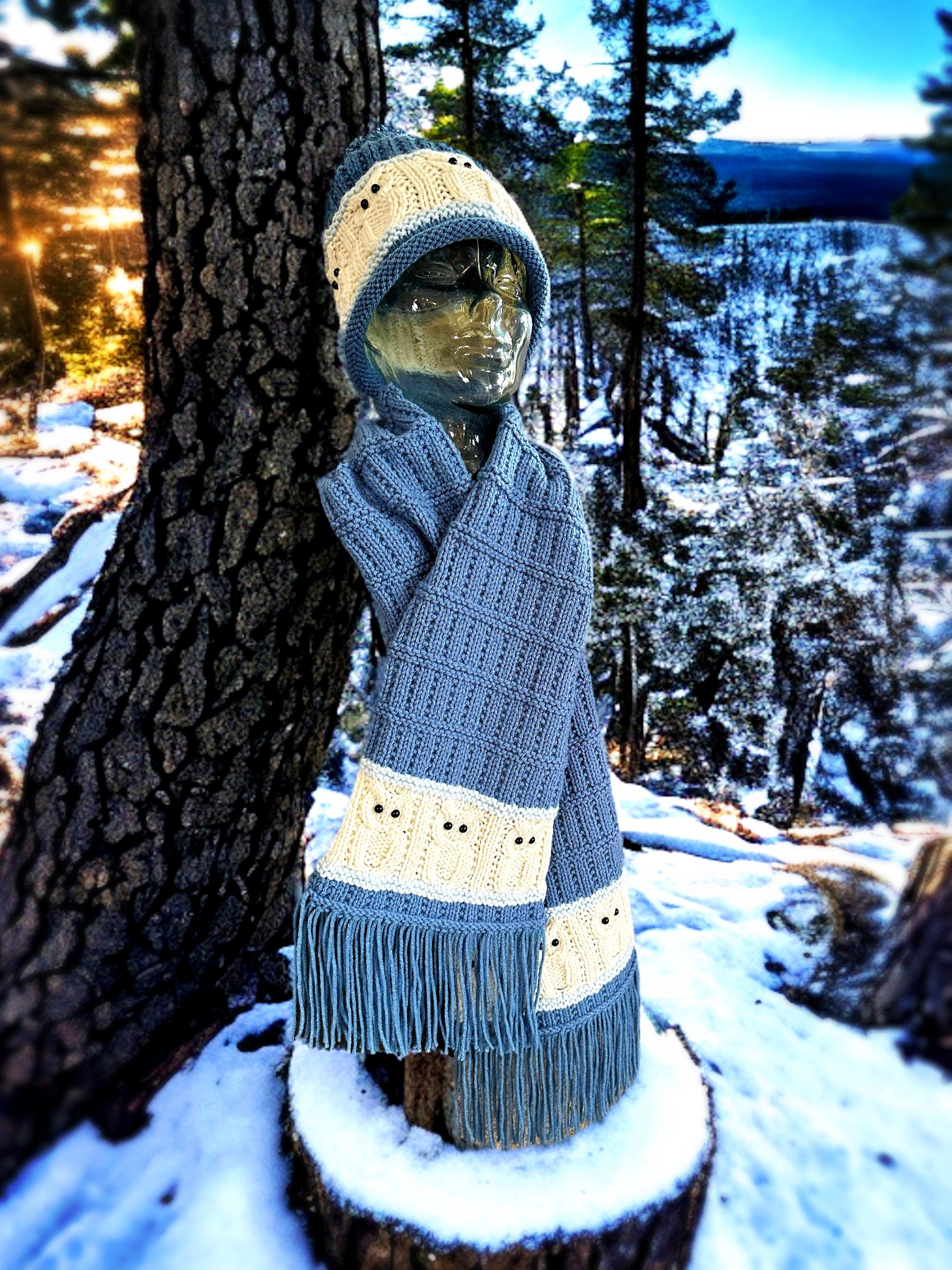 Knitting Pattern - Owl Scarf, Owl Motif, Knit Flat on Straight Needles ...